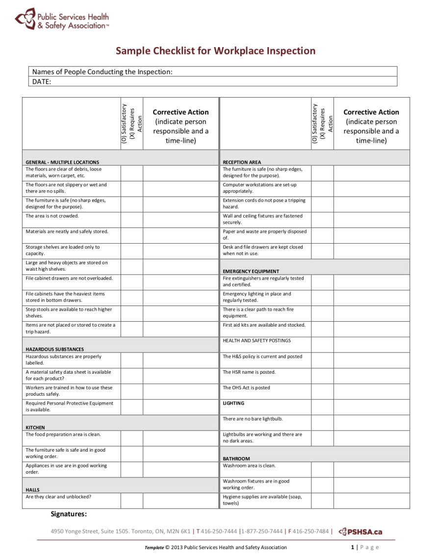 Public Services Health And Safety Association Sample Workplace 